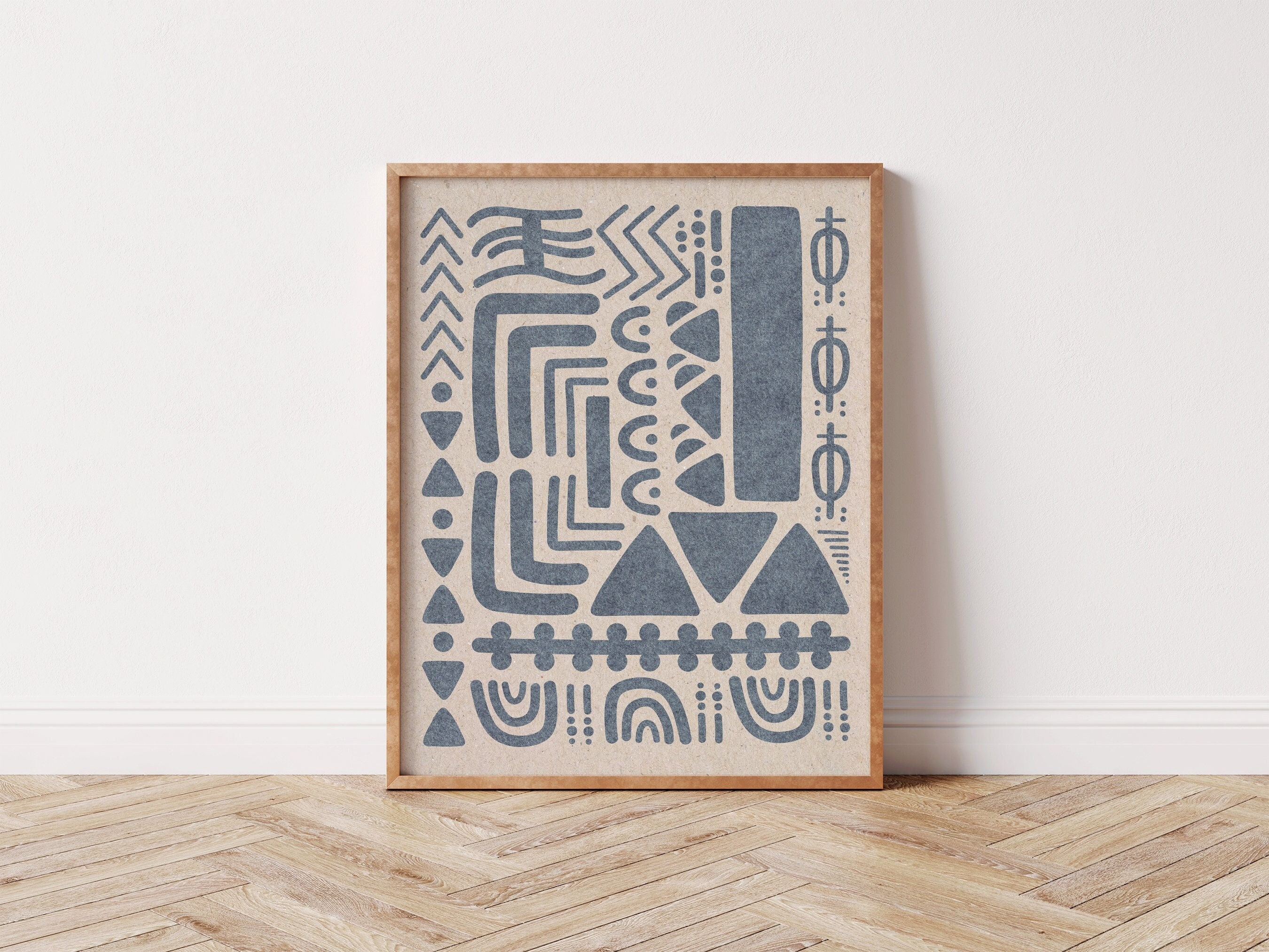 Dusty Blue Aztec Motif Poster, Mexican Folk Art, Yallternative Home DIY ...