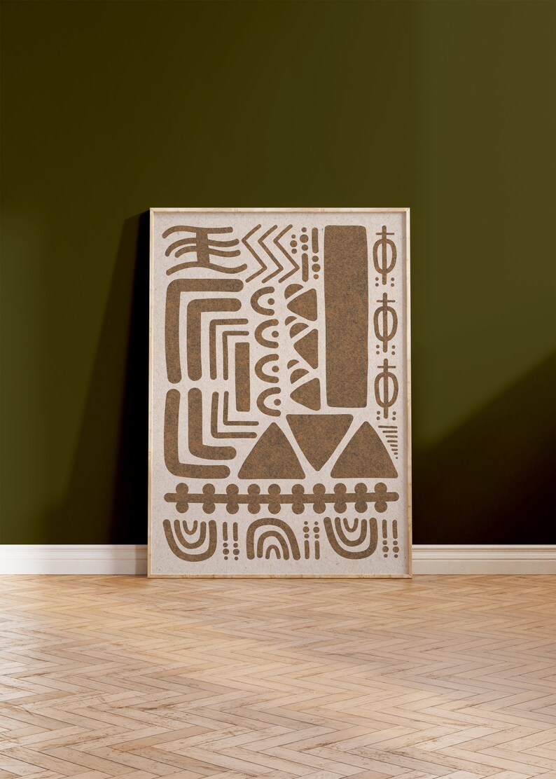 Dusty Brown Aztec Motif Poster, Mexican Folk Art, Yallternative Home ...