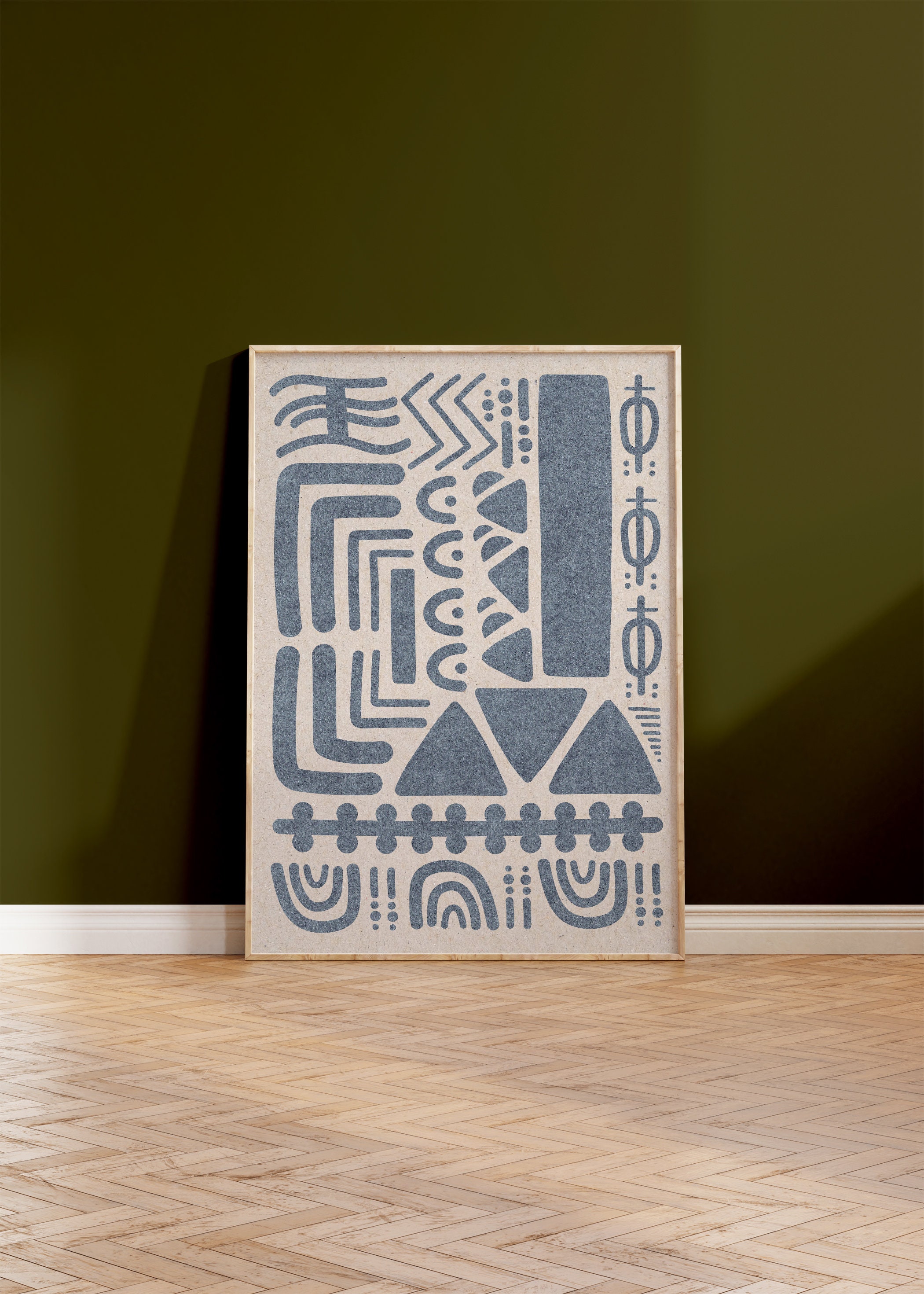 Dusty Blue Aztec Motif Poster, Mexican Folk Art, Yallternative Home DIY ...