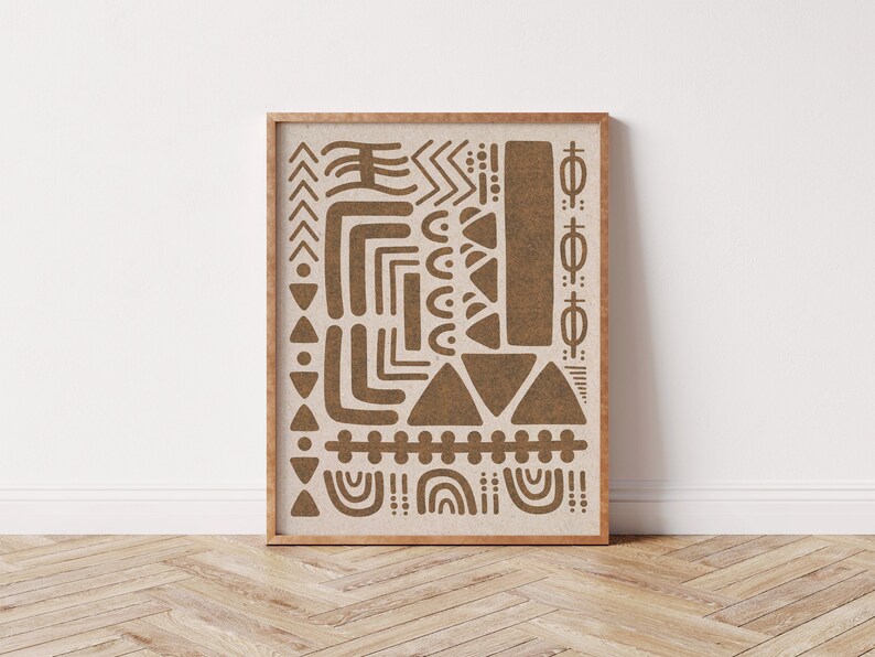 Dusty Brown Aztec Motif Poster, Mexican Folk Art, Yallternative Home ...