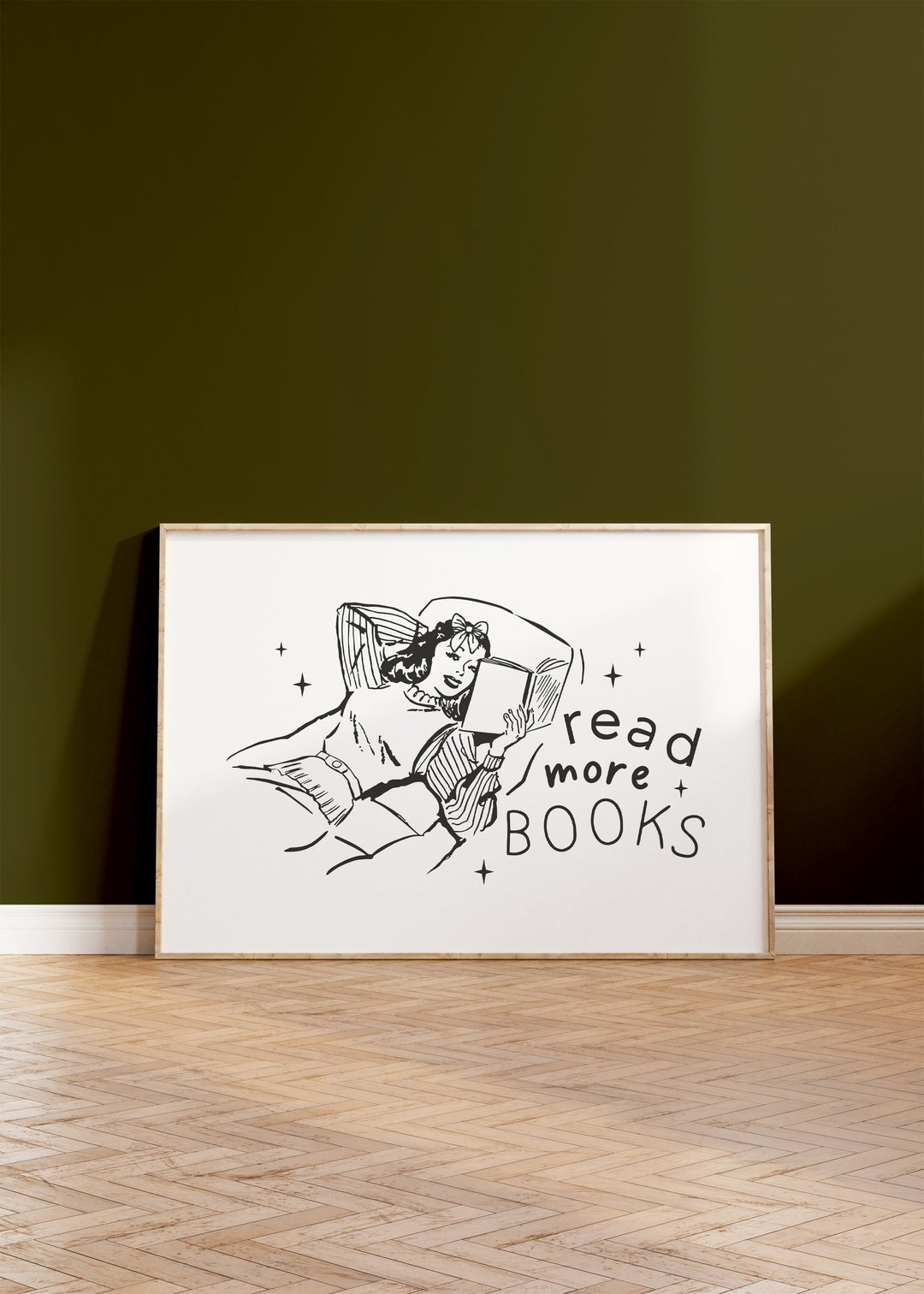 Retro Bookish Wall Art, Bookshelf Décor, Book Lover Art Print, Vintage ...