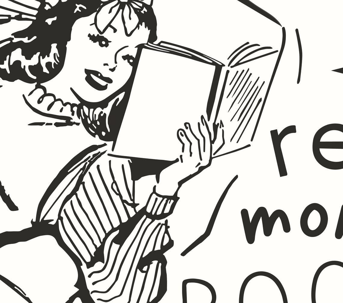 Retro Bookish Wall Art, Bookshelf Décor, Book Lover Art Print, Vintage ...
