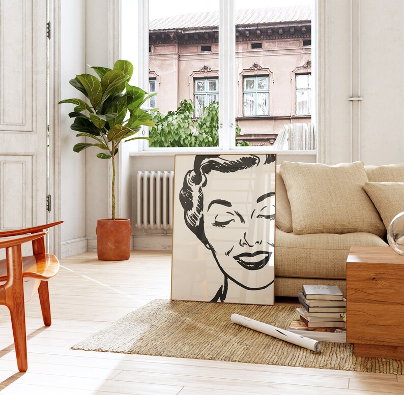 Retro Woman Print for Retro Lover Home Decor Woman Face Feminine ...