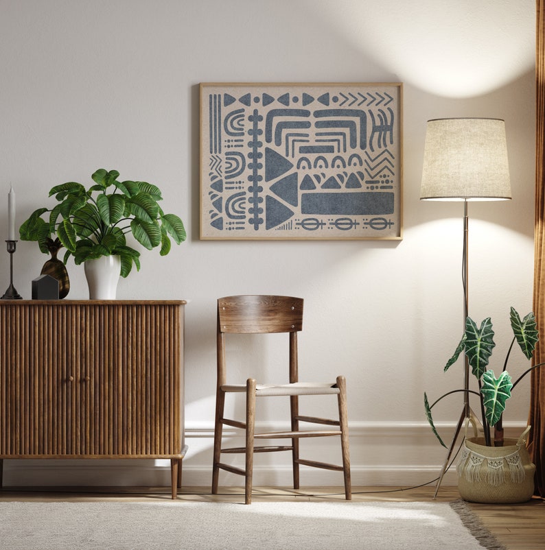 Dusty Blue Aztec Motif Poster, Mexican Folk Art, Yallternative Home DIY ...