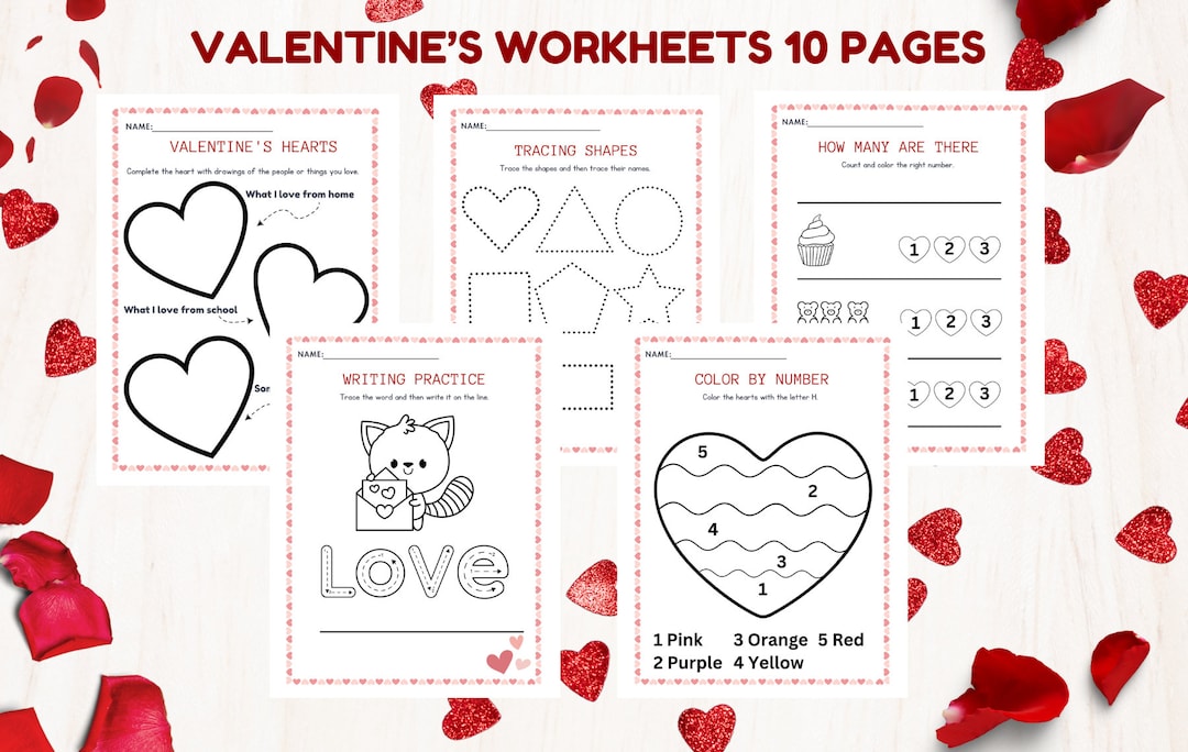 Printable Valentine's Day Worksheets, School Worksheets - Etsy