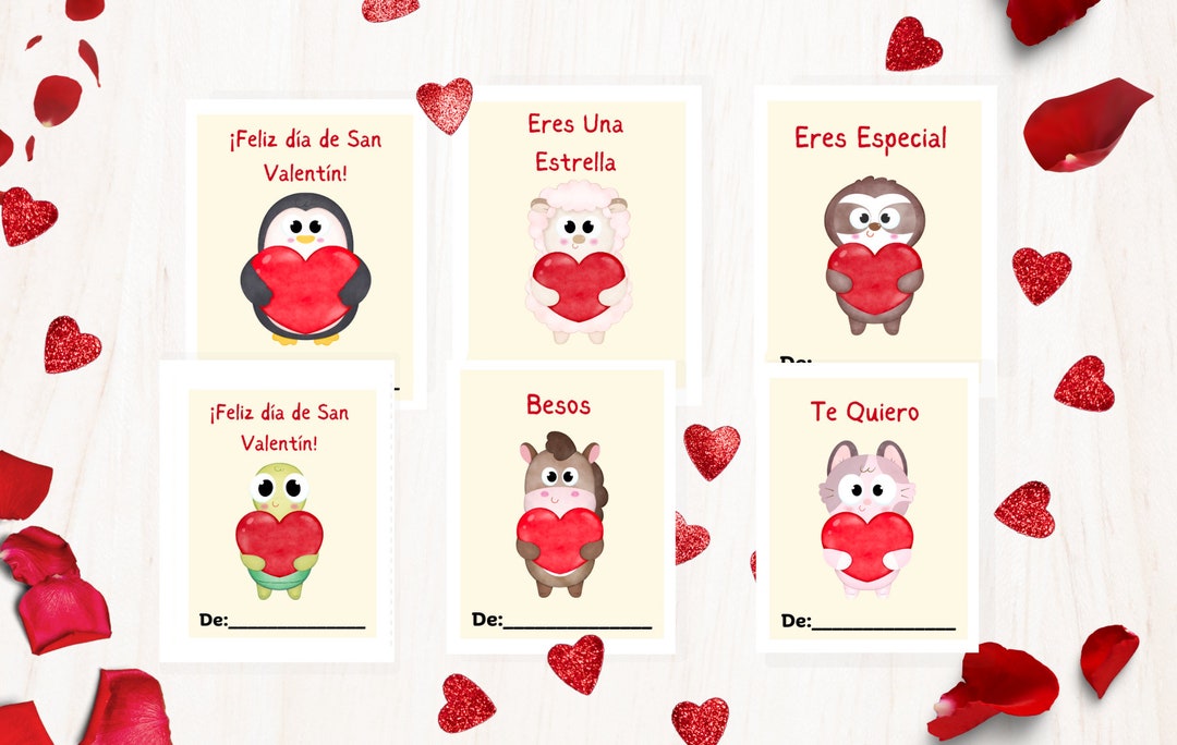 Printable Spanish Valentine Day Cards Animals,classroom Valentine's Day ...