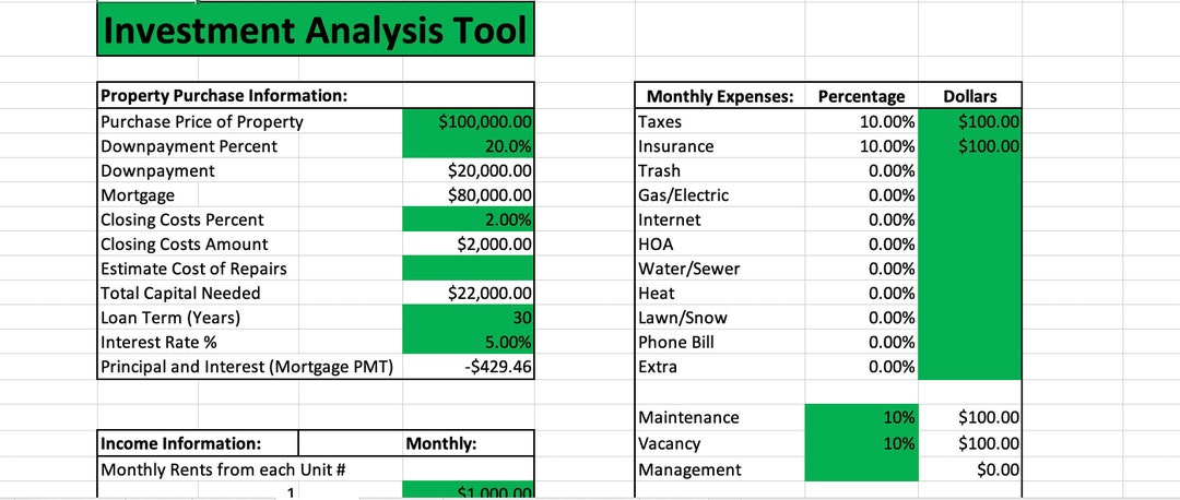 Investment Analysis Tool - Etsy