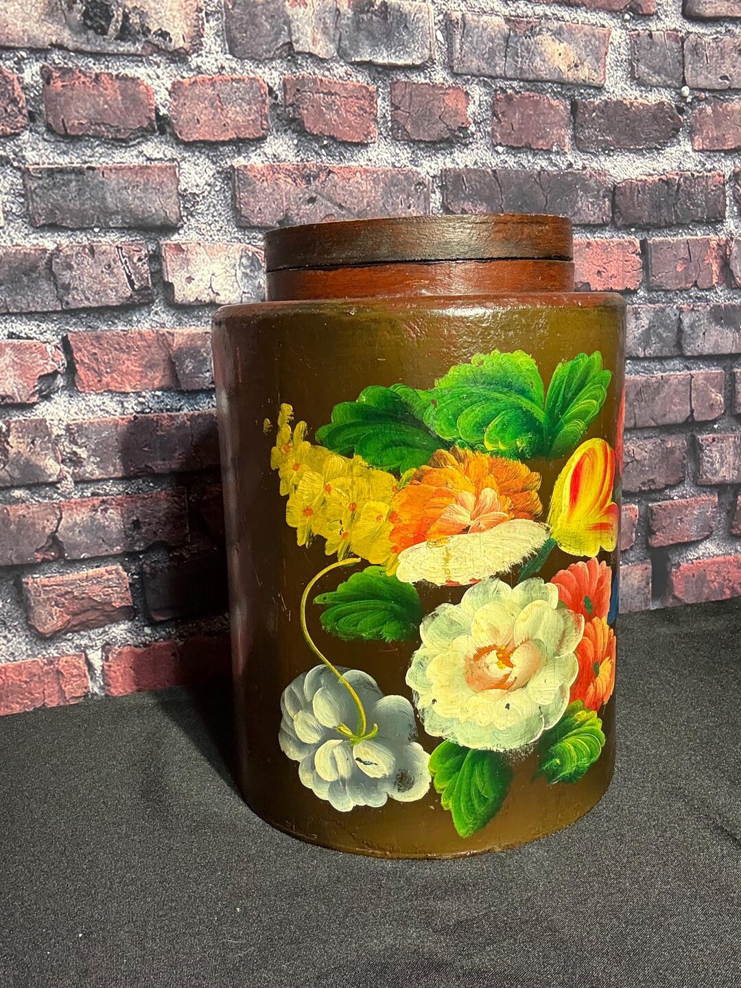 Rare OOAK Vintage Victorian Wooden Tea Canister - Hand Painted With ...