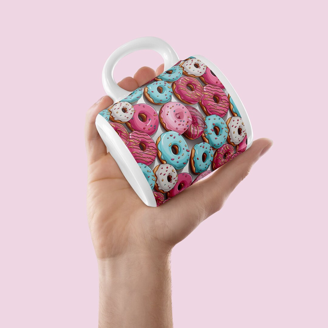 Donuts Graphic 15oz Mug, Donut Design Drinkware, Fun Coffee Cups With a ...