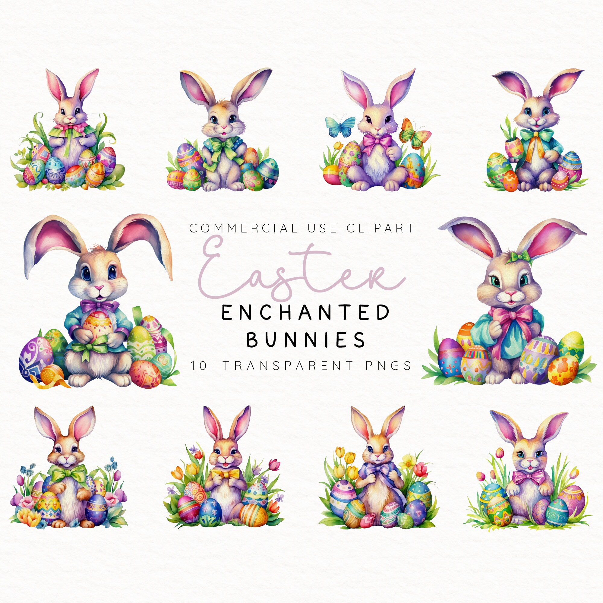 Easter Bunny Clip Art Watercolor Rabbit Graphics Baby Bunny Easter Egg ...