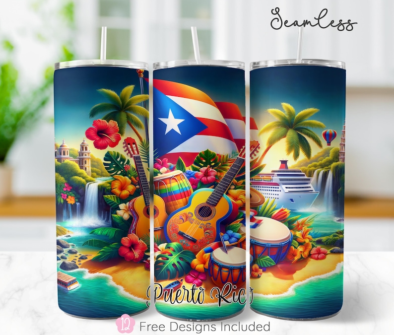 Puerto Rico 20oz Skinny Tumbler Wrap, Travel Sublimation Design ...
