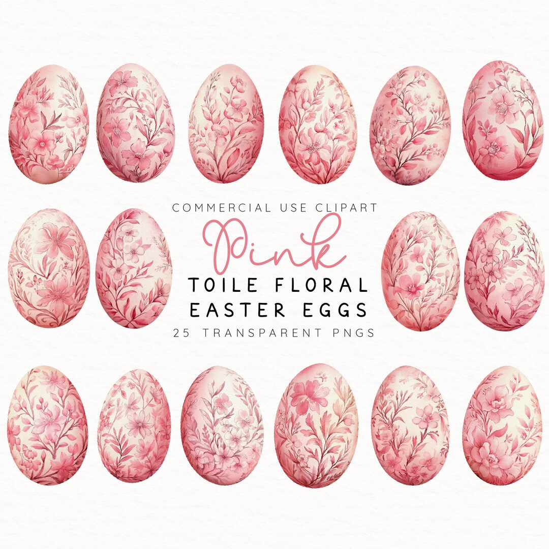 Pink Toile Floral Easter Egg Clip Art | Instant Download | Commercial ...
