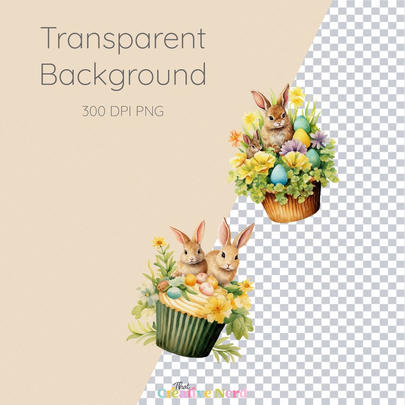 Easter Bunny Cupcake Clip Art | Watercolor | Floral Easter ...