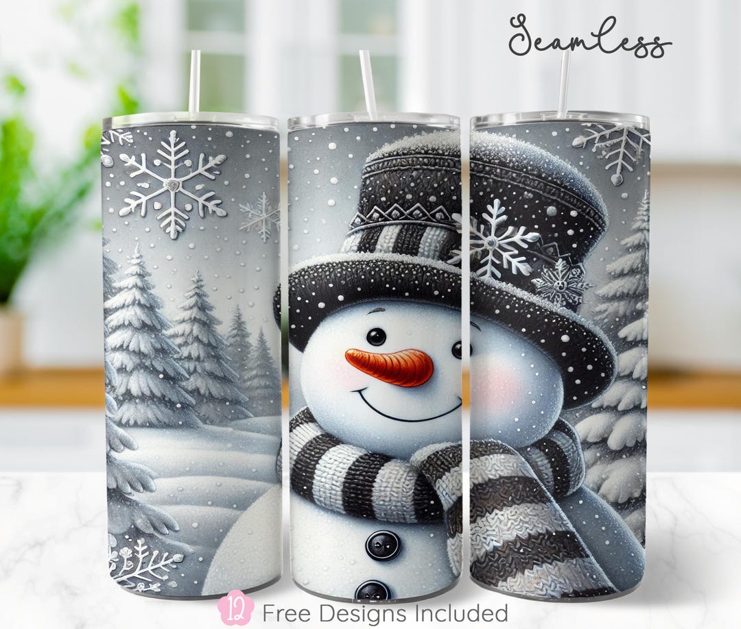 Snowman Rosy Cheeks 20oz Skinny Tumbler Wrap, Winter Holiday ...