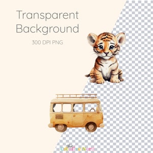 Safari Baby Animals Clipart, Watercolor Jungle PNG, Cute Safari Animals ...