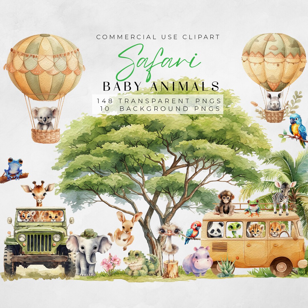 Safari Animal Clipart Bundle Baby Shower Clipart Nursery Decor ...