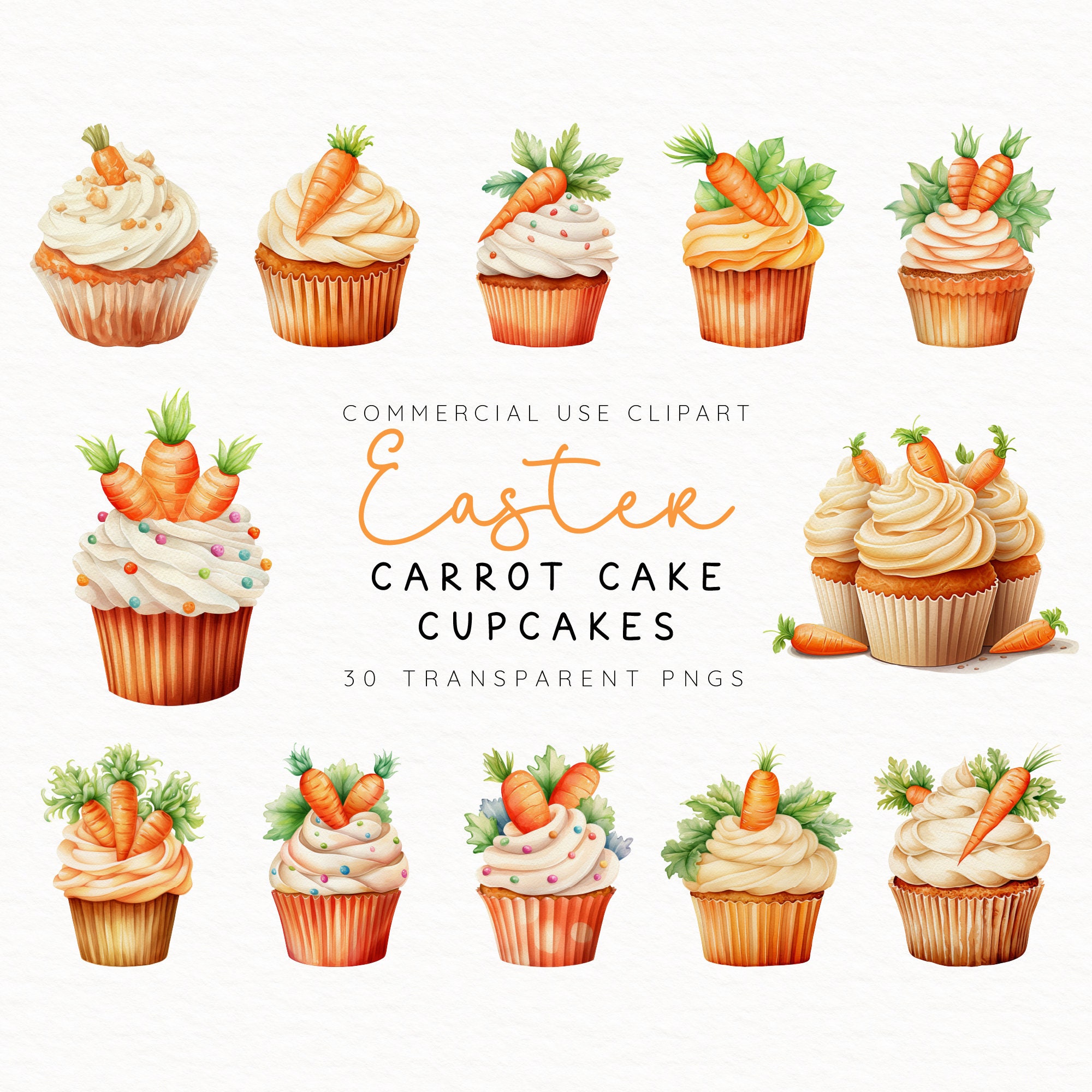 Carrot Cake Cupcakes Clip Art | Easter Graphics | Watercolor | Confetti ...