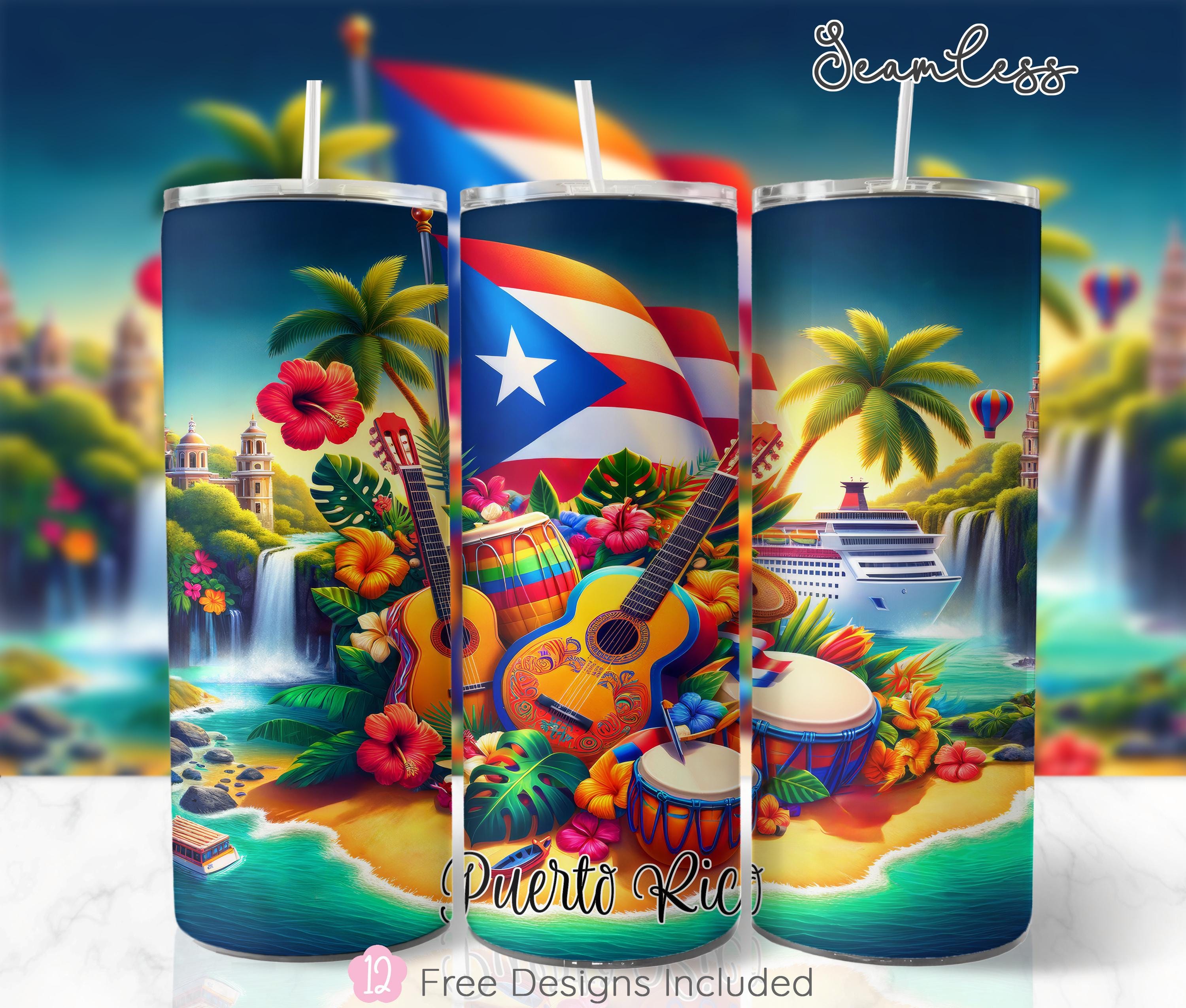 Puerto Rico 20oz Skinny Tumbler Wrap, Travel Sublimation Design ...