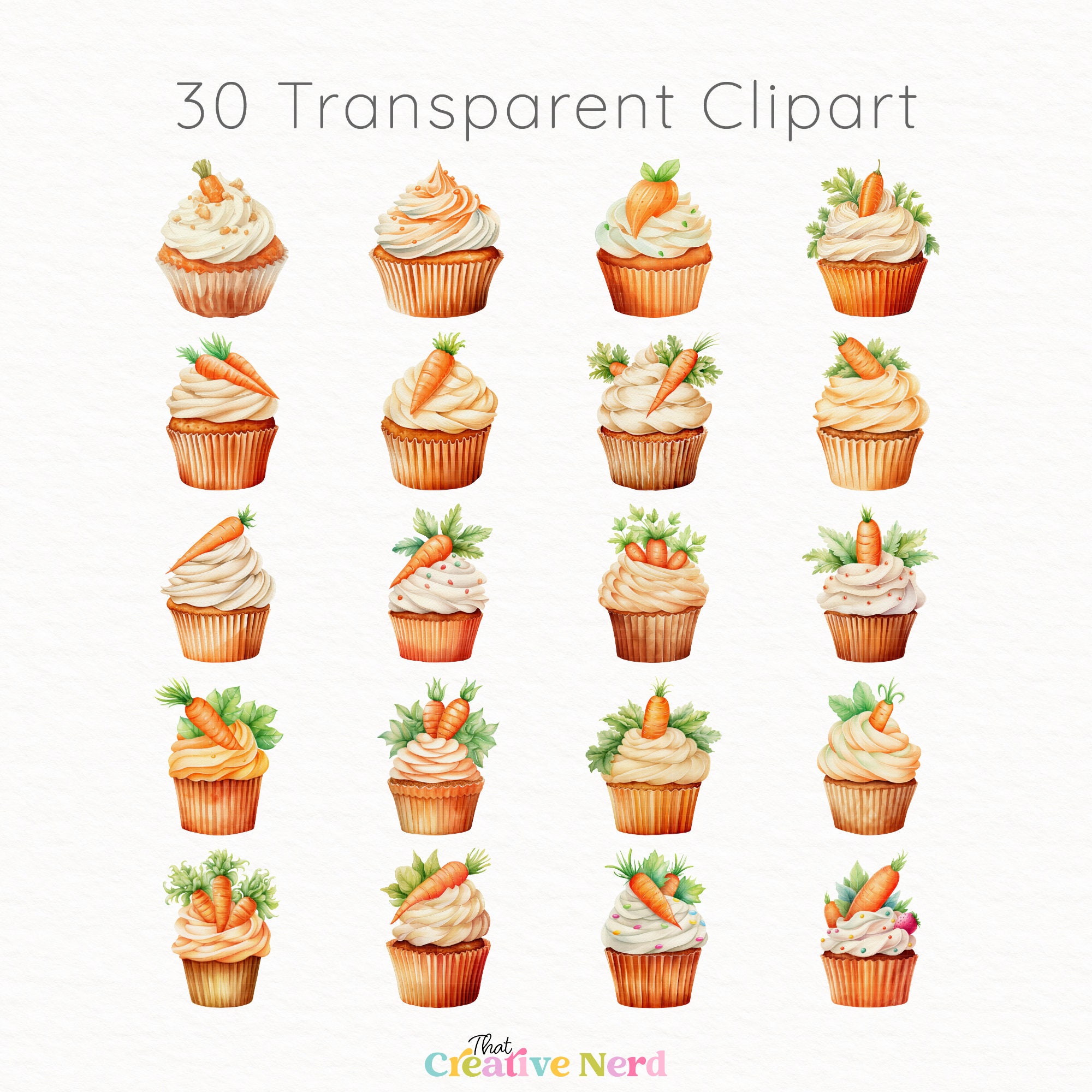 Carrot Cake Cupcakes Clip Art | Easter Graphics | Watercolor | Confetti ...