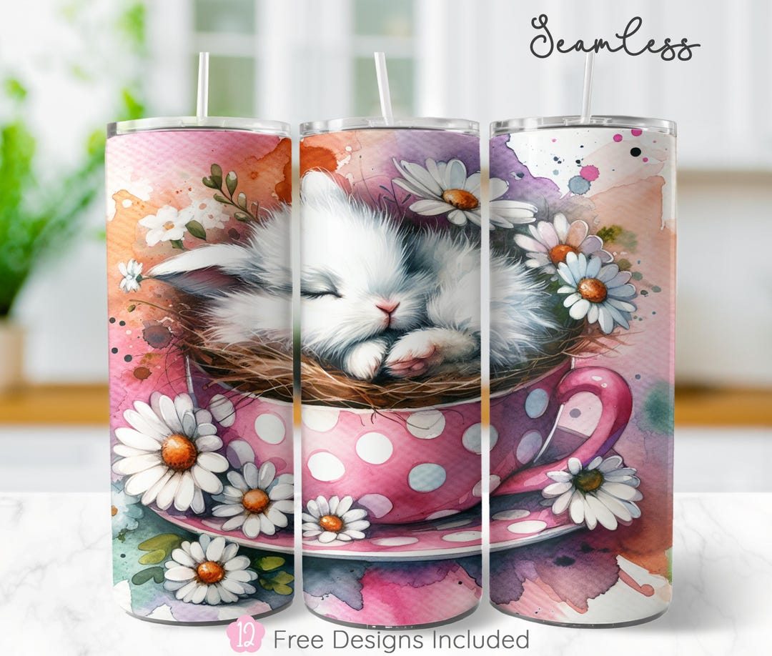 Bunny Tumbler Wrap PNG | 20oz Sublimation Design With Cute Rabbit in ...