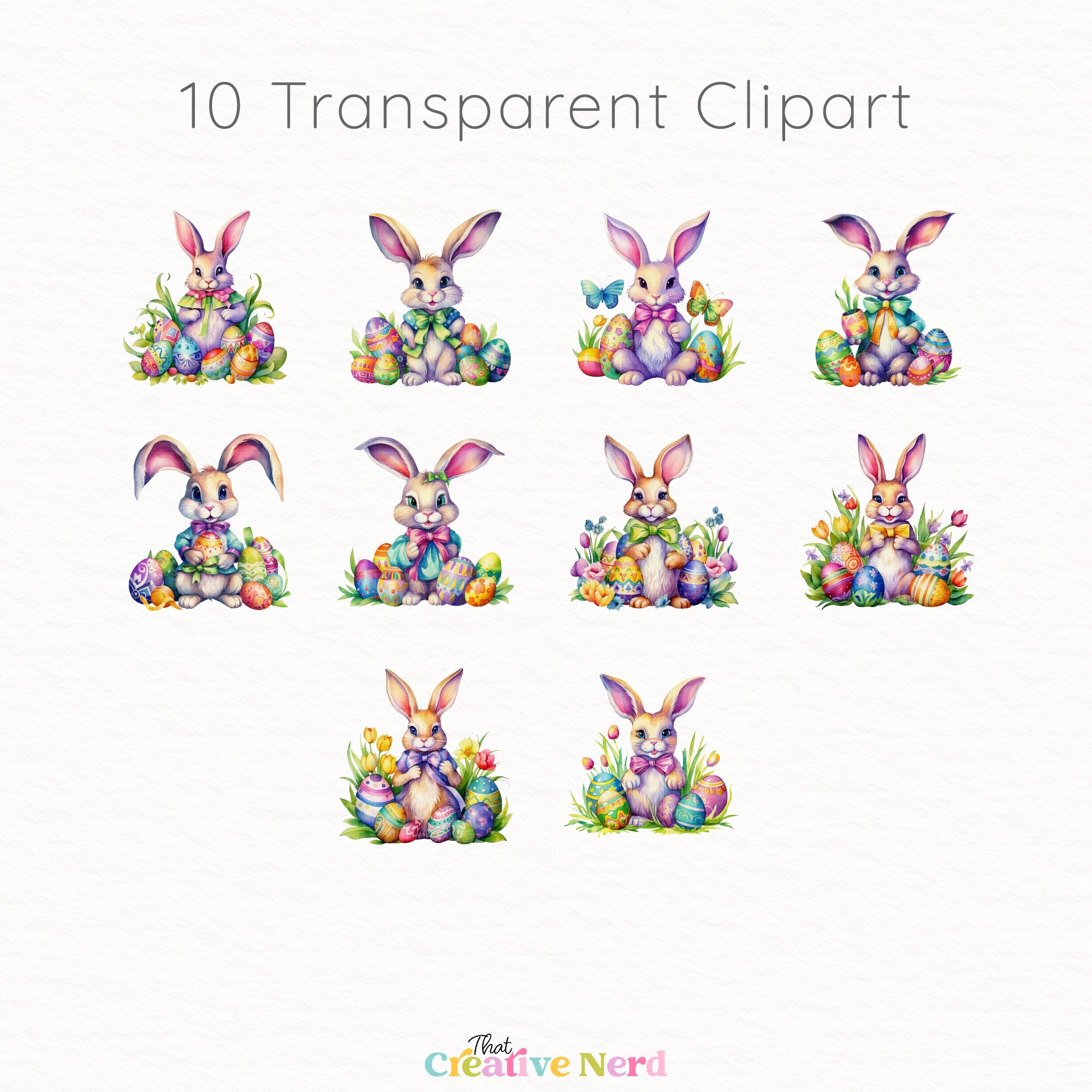 Easter Bunny Clip Art Watercolor Rabbit Graphics Baby Bunny Easter Egg ...