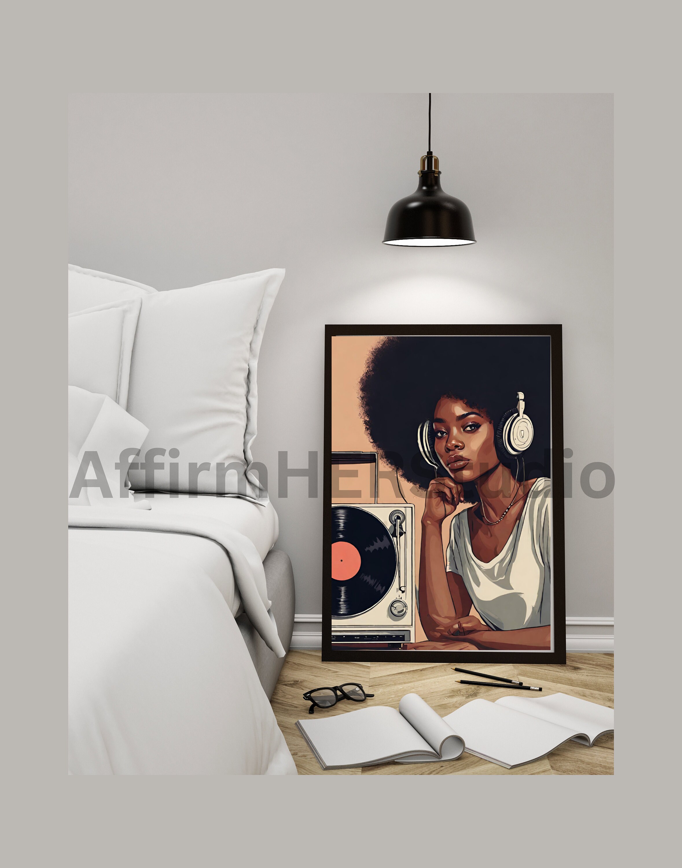 Girl Art, Digital Download, Relax,record Player Art - Etsy