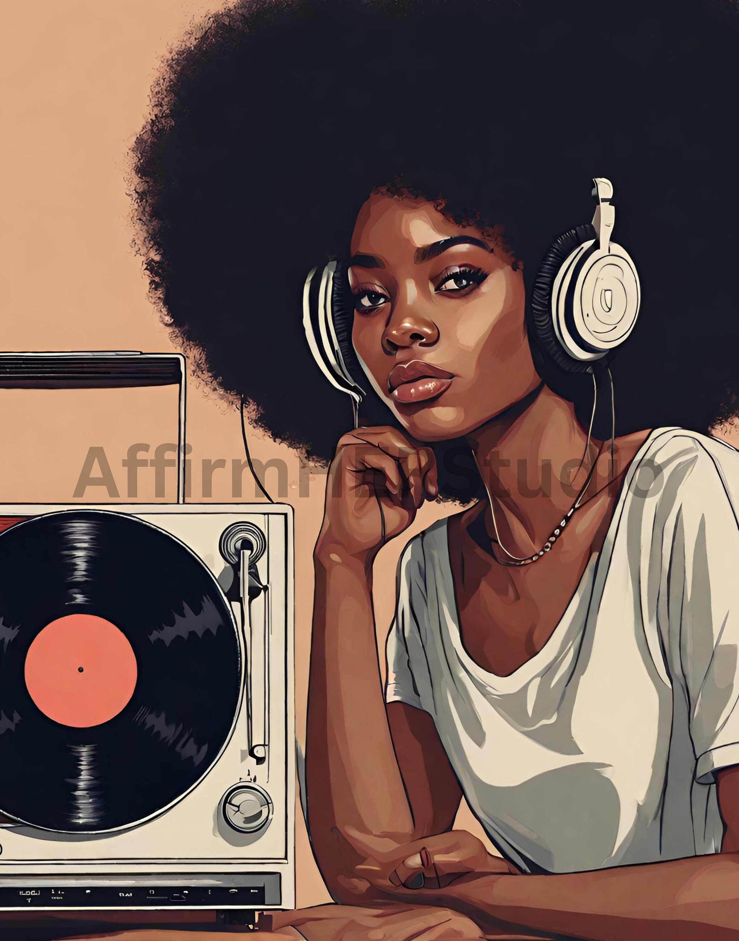 Girl Art, Digital Download, Relax,record Player Art - Etsy