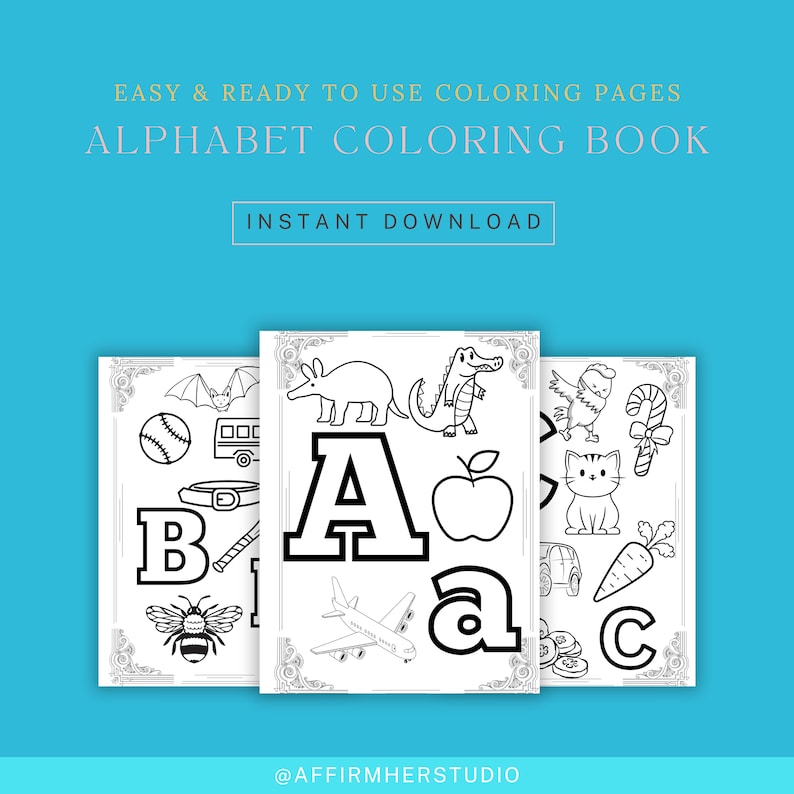 Kids Digital Coloring Book, Alphabet Coloring Book, Digital Learning - Etsy
