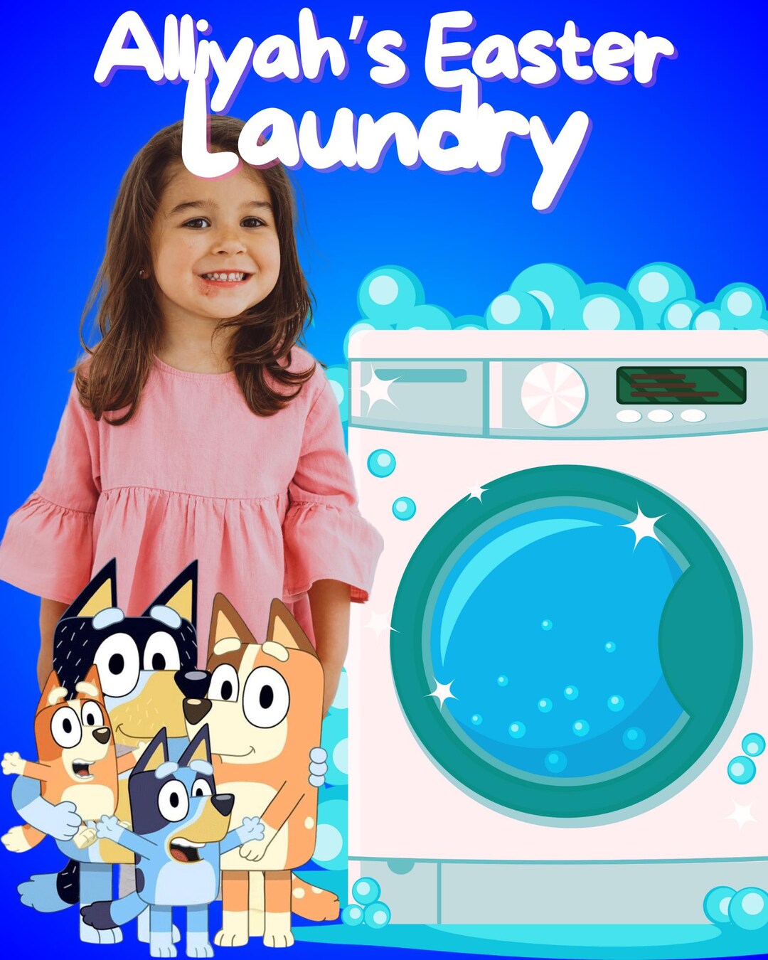 Variety Pack(5) Bluey Editable Canva Template Easter Washing Mashine ...