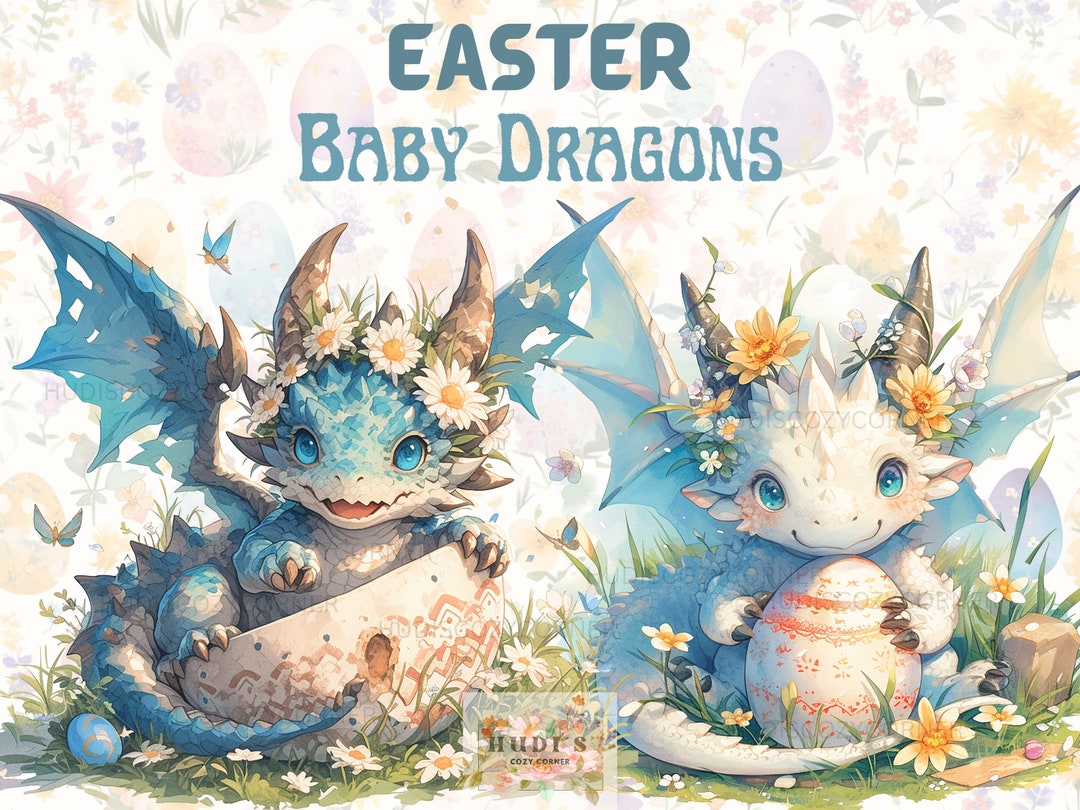 12 Baby Dragon Watercolor Clipart, Cute Easter Dragons Bundle ...