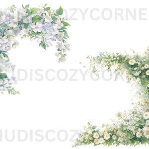 12 Watercolor Spring Flower Border Clipart, Floral Decorative Corner ...