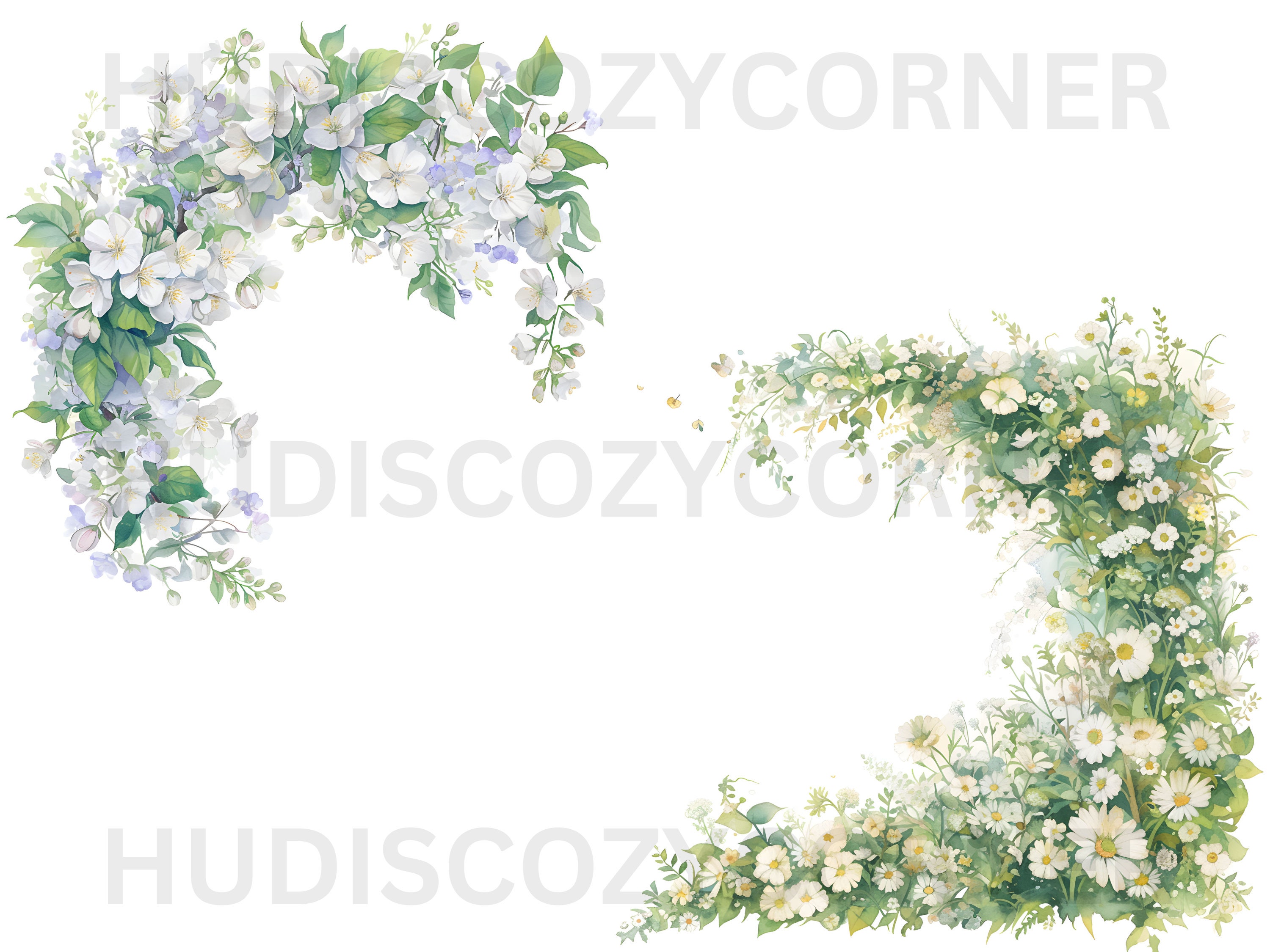 12 Watercolor Spring Flower Border Clipart, Floral Decorative Corner ...