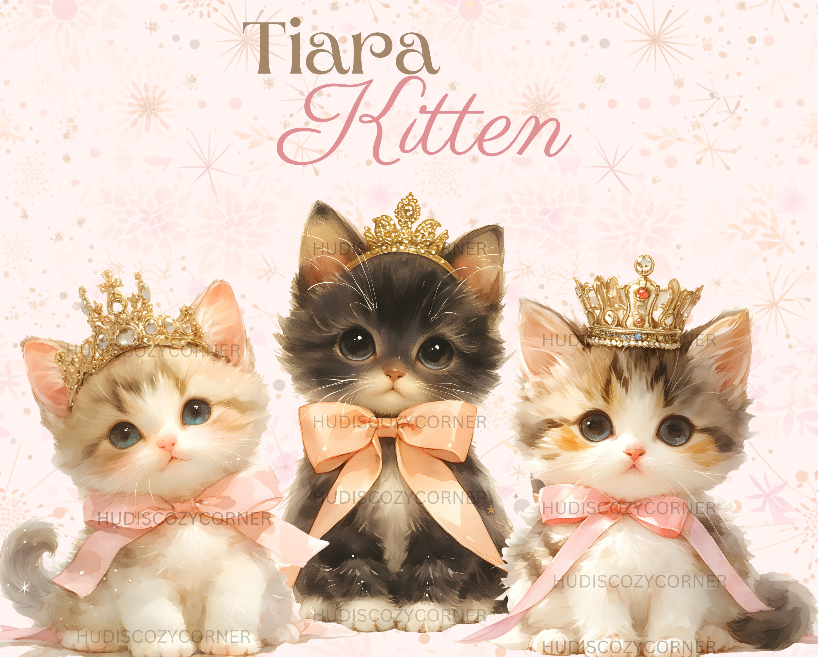 9 Cute Tiara Kitten Clipart Bundle, Watercolor Royal Baby Kittens With ...