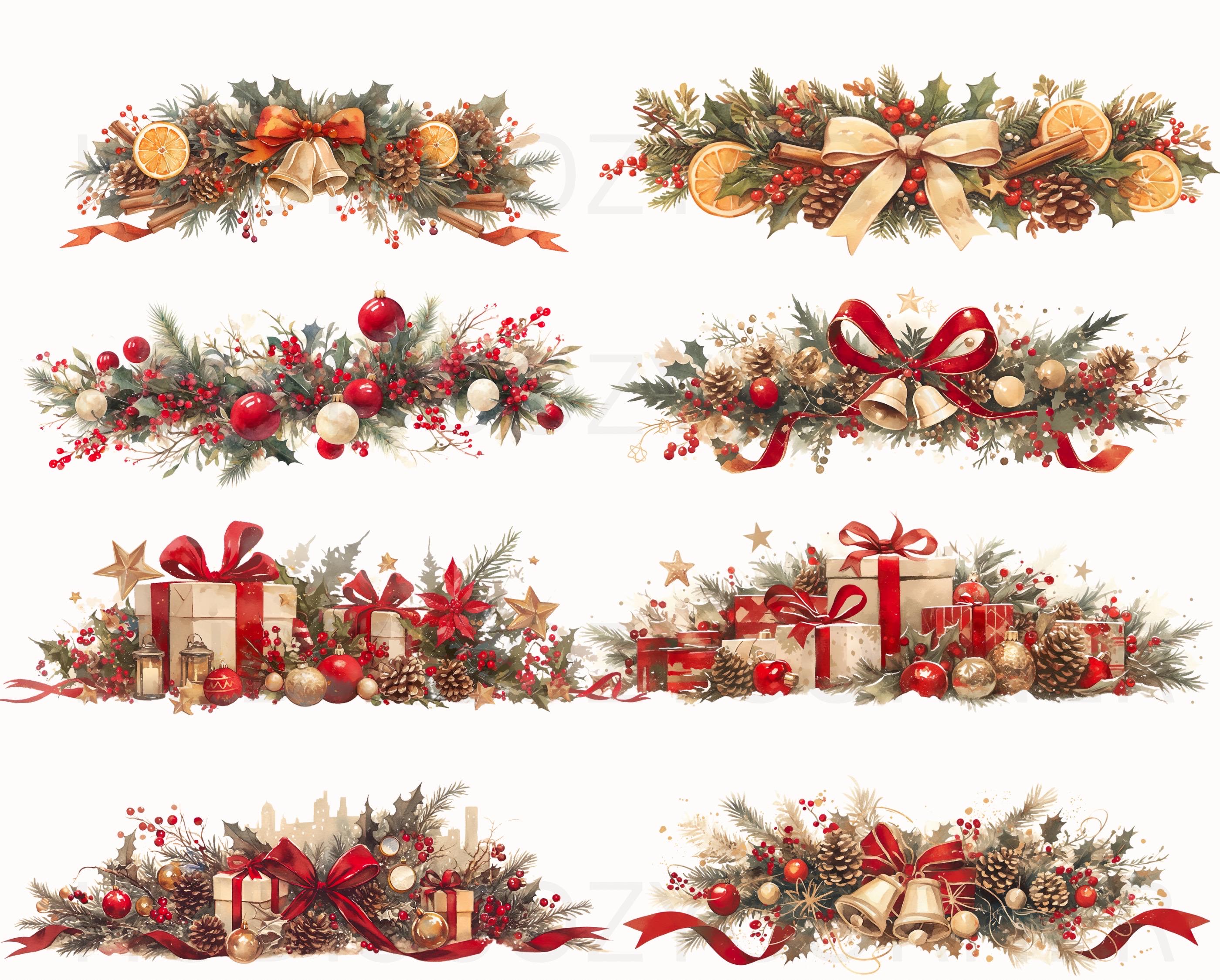 45 Christmas Border Garland Clipart, Watercolor Festive Christmas ...