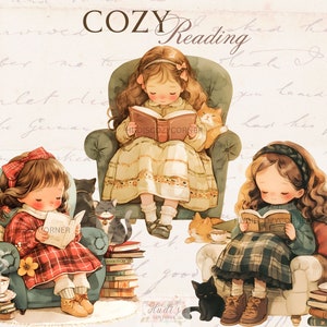 13 Cozy Reading Toddlers Clipart Bundle, Watercolor Autumn Kids With ...