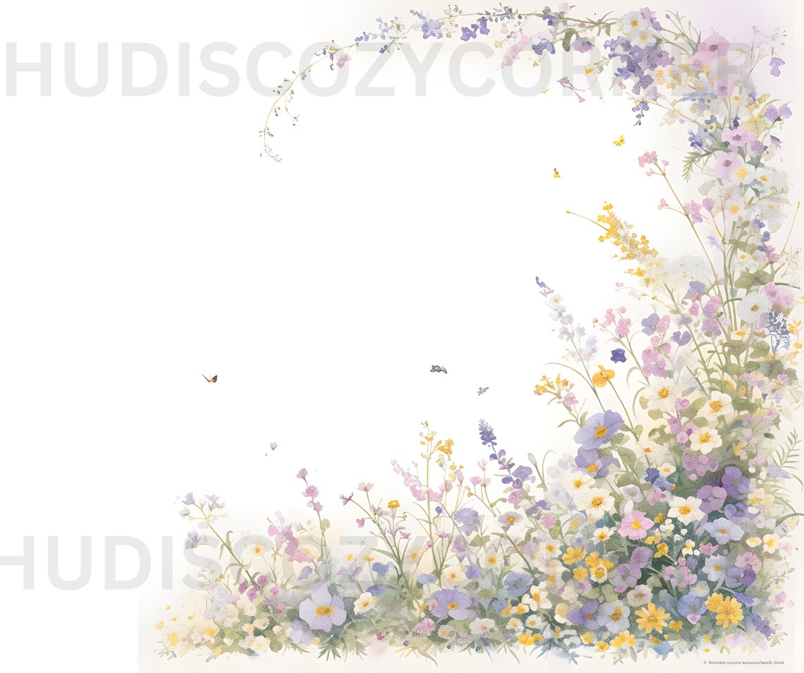 12 Watercolor Spring Flower Border Clipart, Floral Decorative Corner ...