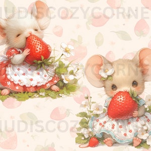 9 Cute Watercolor Summer and Strawberry Mouse Clipart Bundle, Printable ...