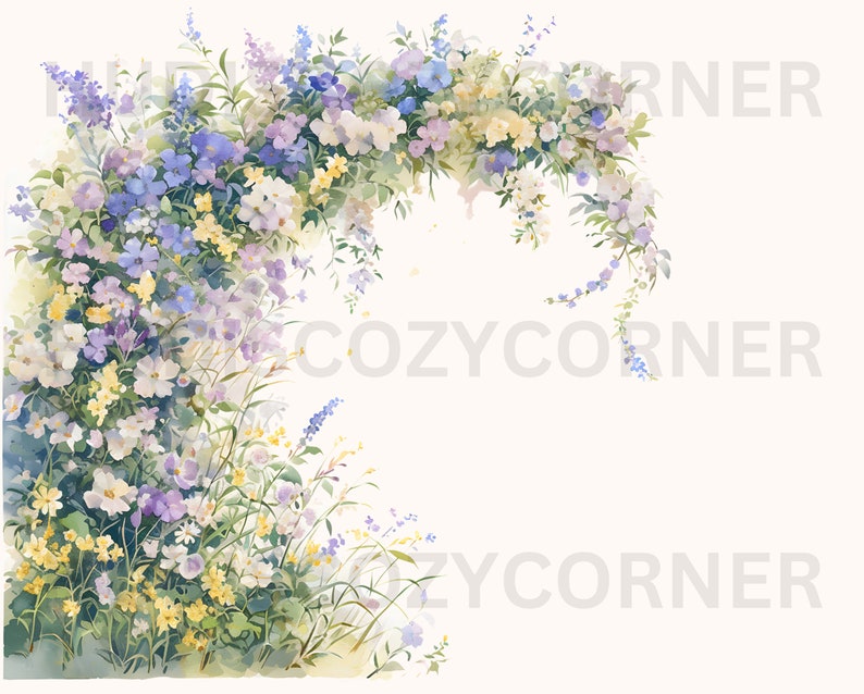 17 Summer Flower Border Clipart, Watercolor Floral Decorative Corner ...