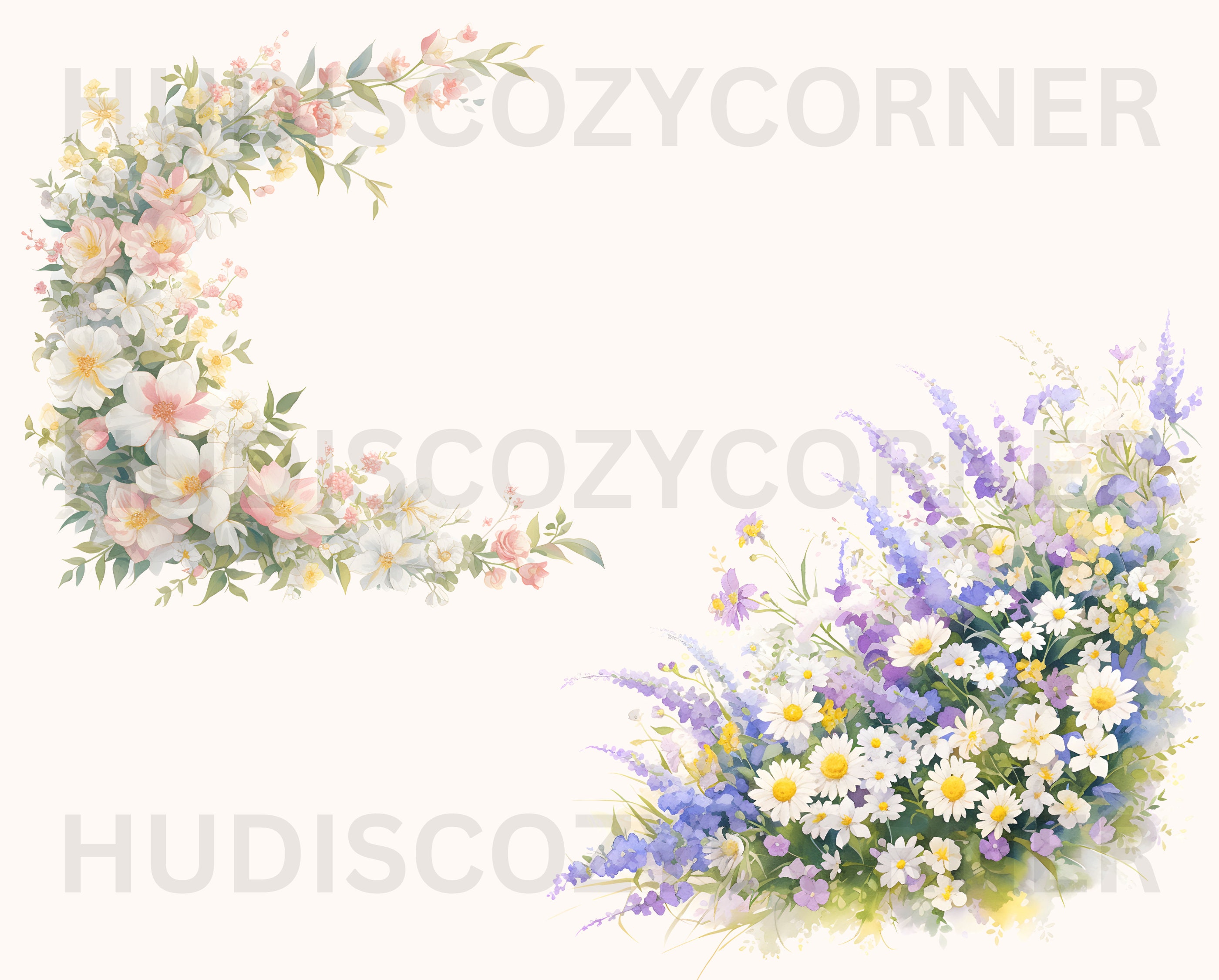 17 Summer Flower Border Clipart, Watercolor Floral Decorative Corner ...