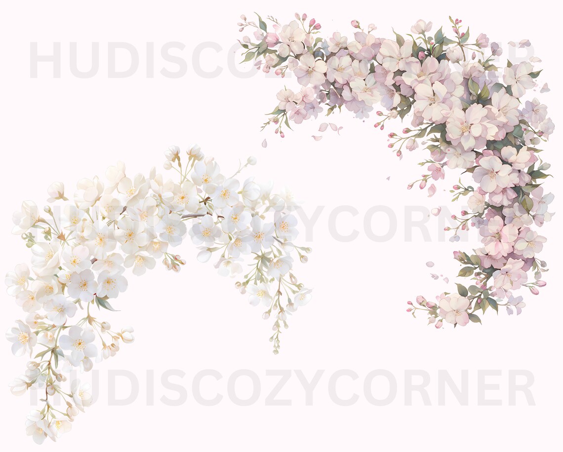 14 Watercolor Sakura Border Clipart, Cherry Blossom Decorative Corner ...
