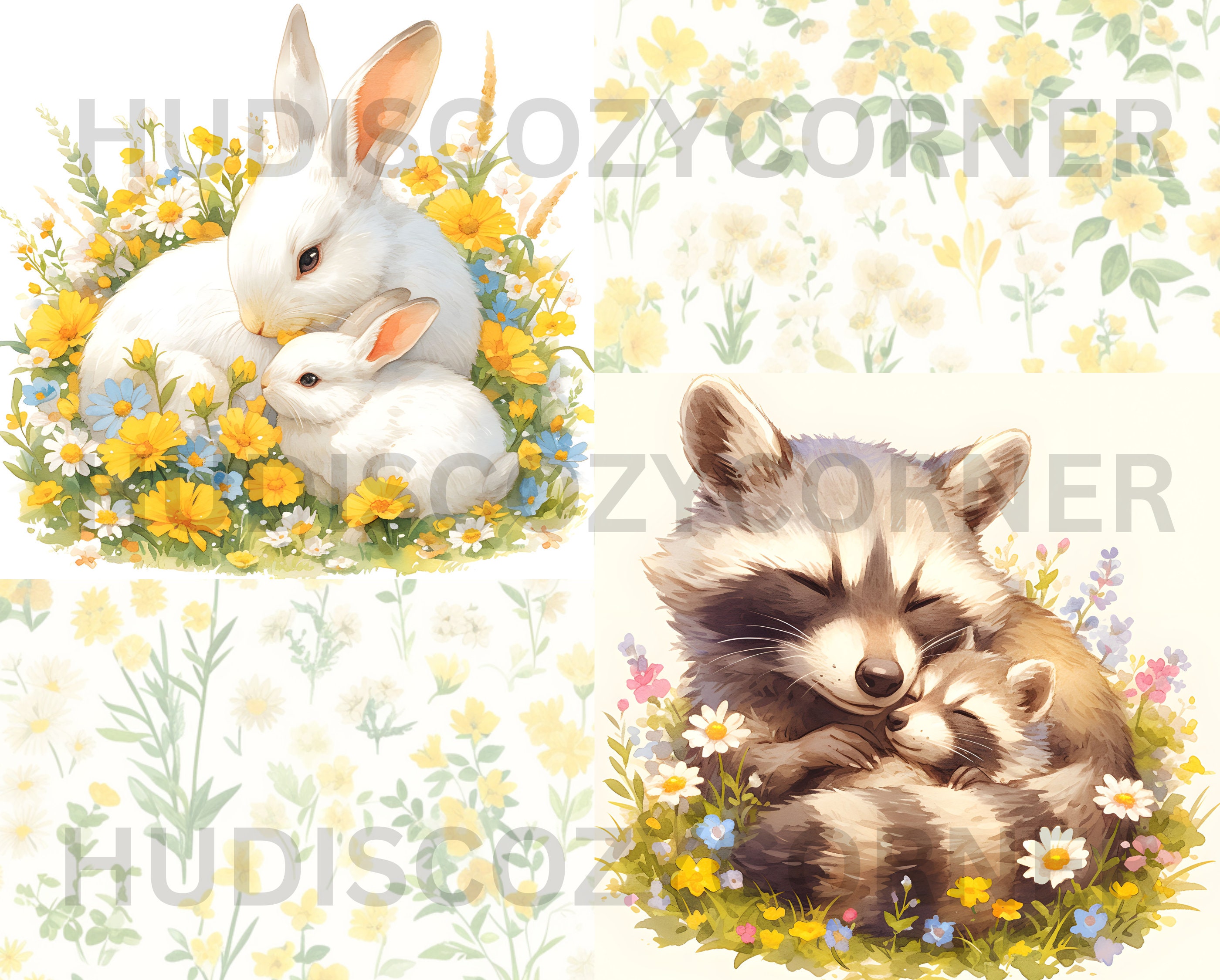 8 Mother and Baby Animal Clipart Bundle, Watercolor Cute Mothers Day ...