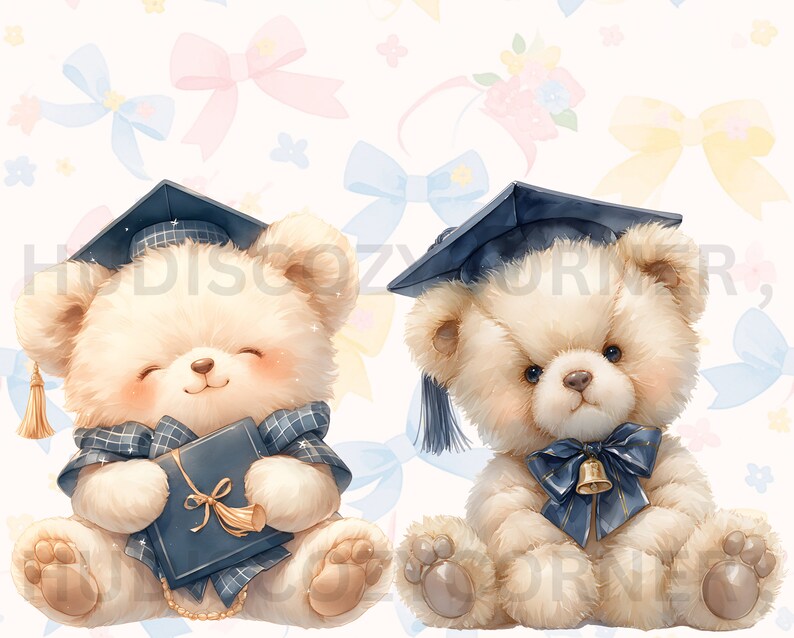 15 Graduating Teddy Bear Clipart Bundle, Watercolor Cute Grad Bear ...