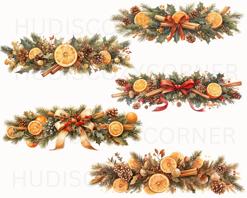 45 Christmas Border Garland Clipart, Watercolor Festive Christmas ...