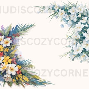 17 Summer Flower Border Clipart, Watercolor Floral Decorative Corner ...