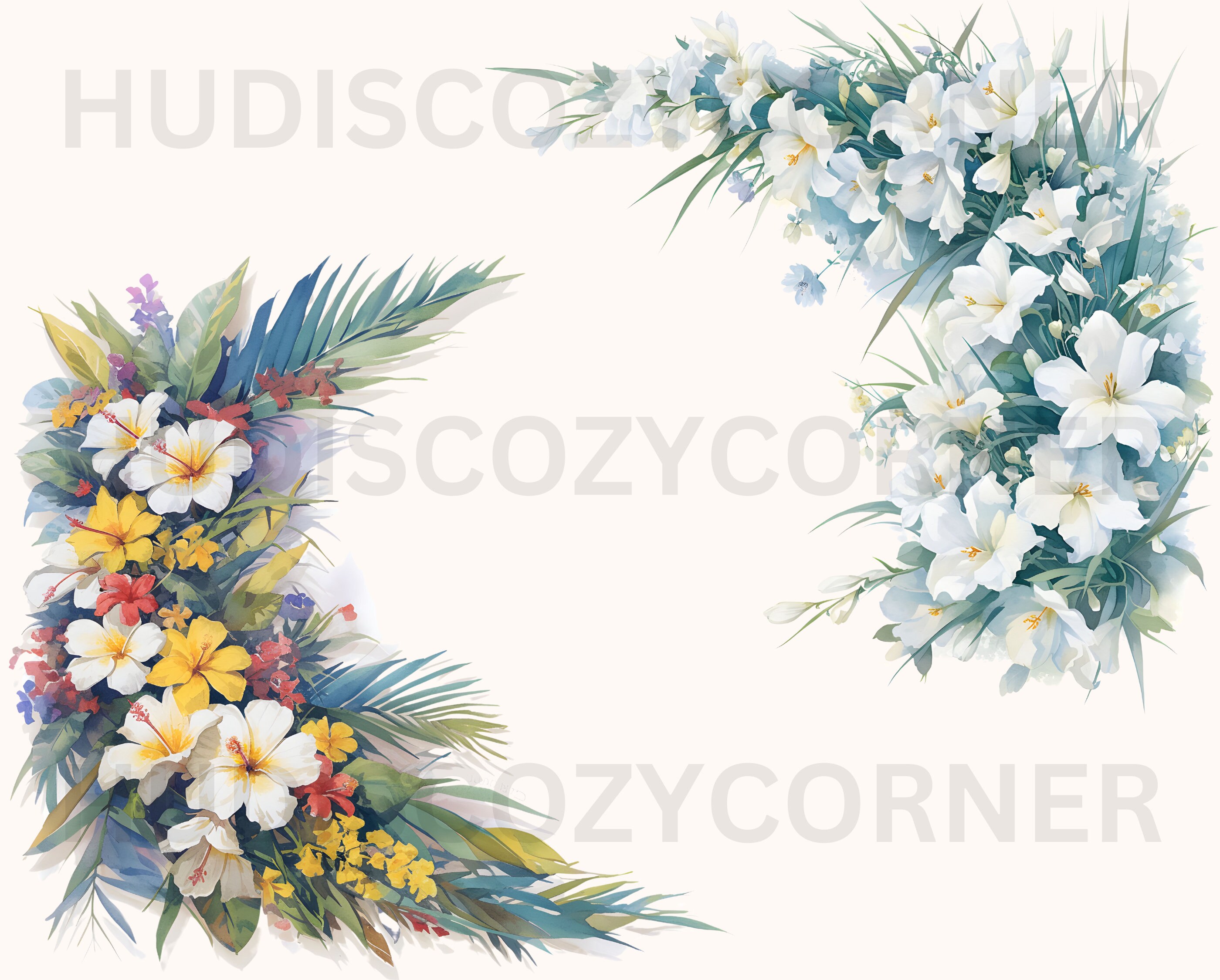 17 Summer Flower Border Clipart, Watercolor Floral Decorative Corner ...