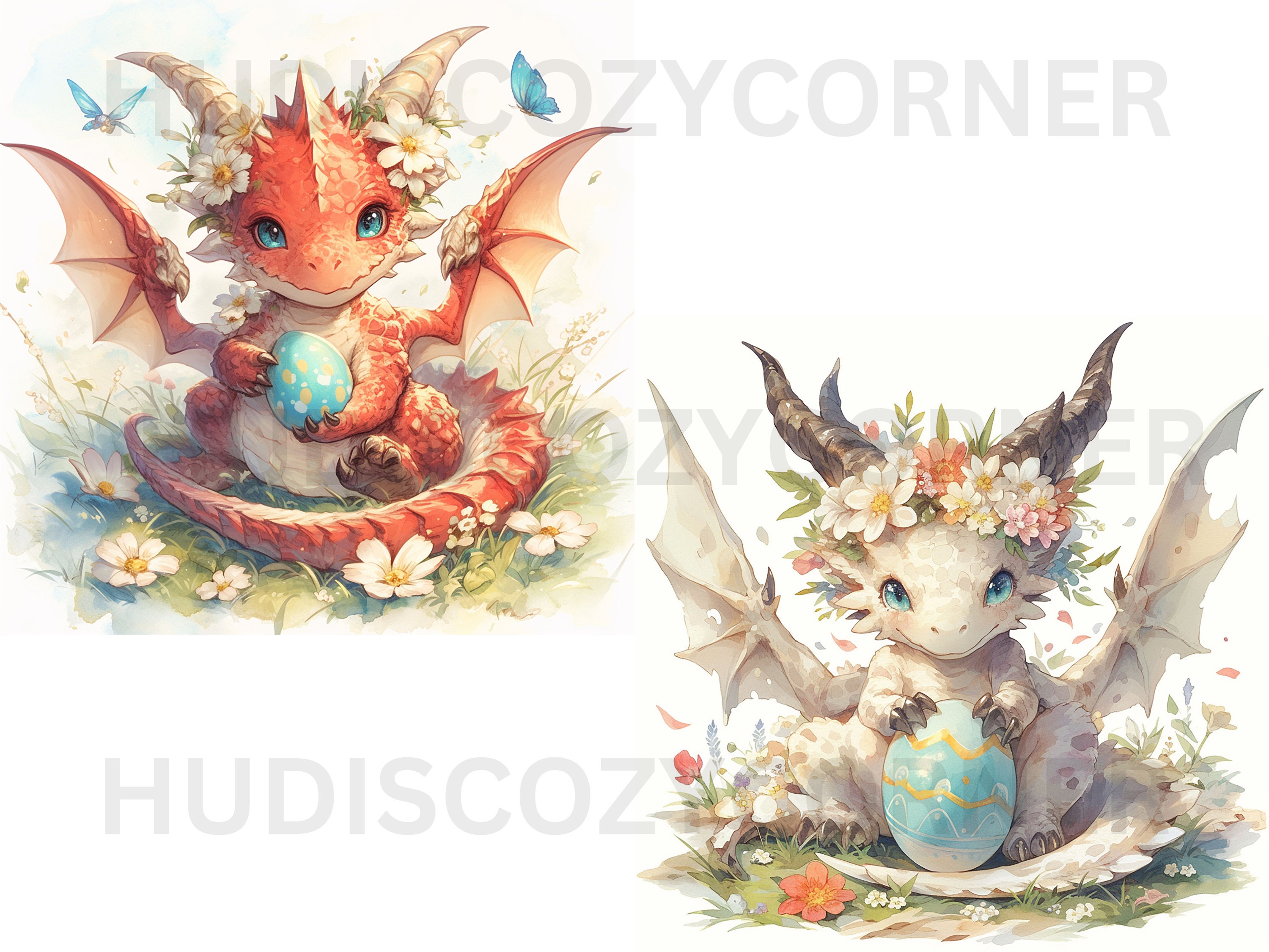 12 Baby Dragon Watercolor Clipart, Cute Easter Dragons Bundle ...