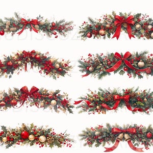 45 Christmas Border Garland Clipart, Watercolor Festive Christmas ...