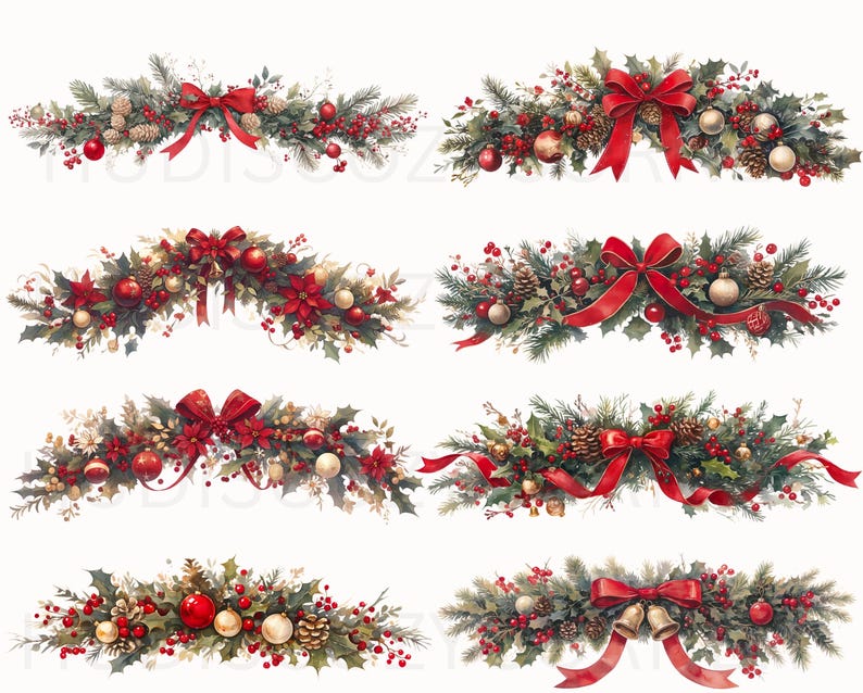 45 Christmas Border Garland Clipart, Watercolor Festive Christmas ...
