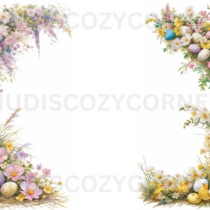 15 Easter Flower Clipart Border, Watercolor Spring Corners, JPG Bundle ...