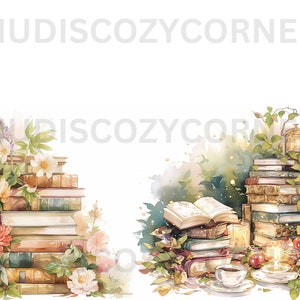 11 Watercolor Floral Book Border Clipart, Watercolor Flower Books ...